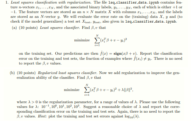 1. Least squares classification with regularization. | Chegg.com