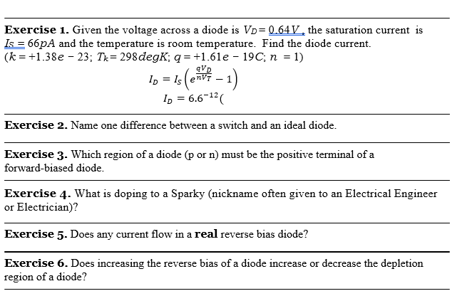 Solved Exercise 1. Given the voltage across a diode is | Chegg.com