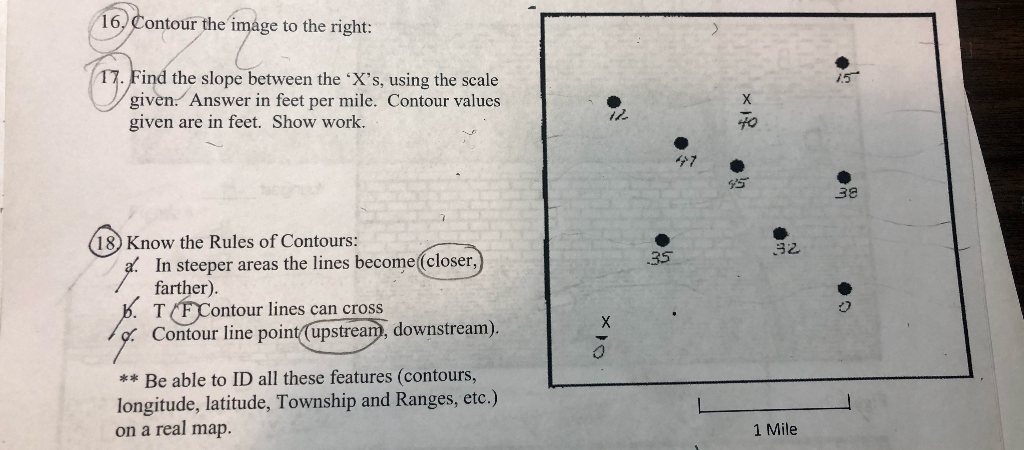 1- complete the contour map using a 5 ft interval 2- | Chegg.com
