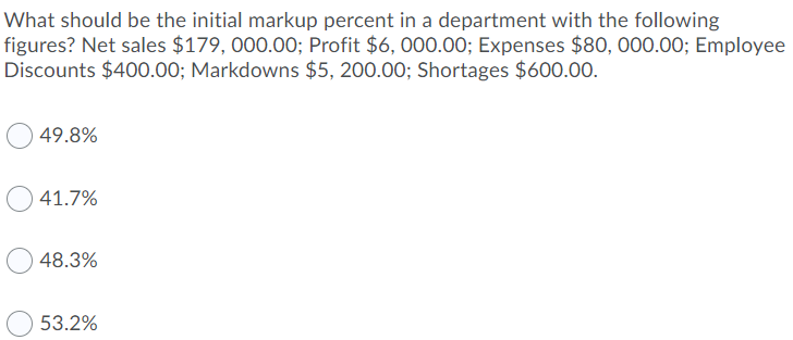 Solved What should be the initial markup percent in a | Chegg.com