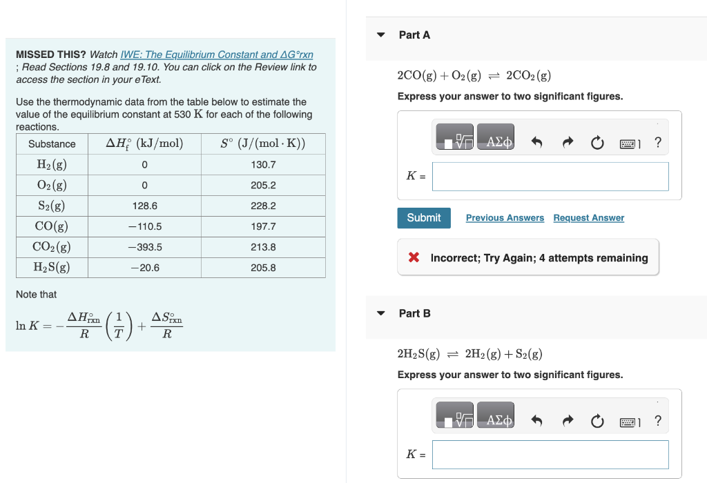 Solved MISSED THIS? Watch IWE: The Equilibrium Constant and | Chegg.com