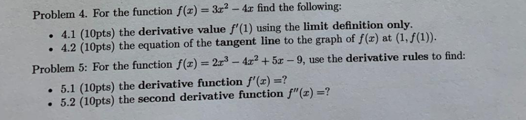 Solved Problem 4. For the function f(x) = 3x2 - 4x find the | Chegg.com