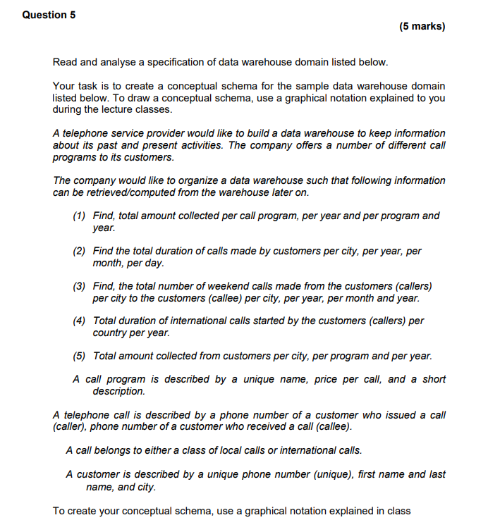 Solved (5 marks) Read and analyse a specification of data | Chegg.com