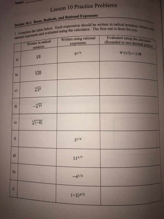 Solved Name: Lesson 10 Practice Problems and Rational | Chegg.com