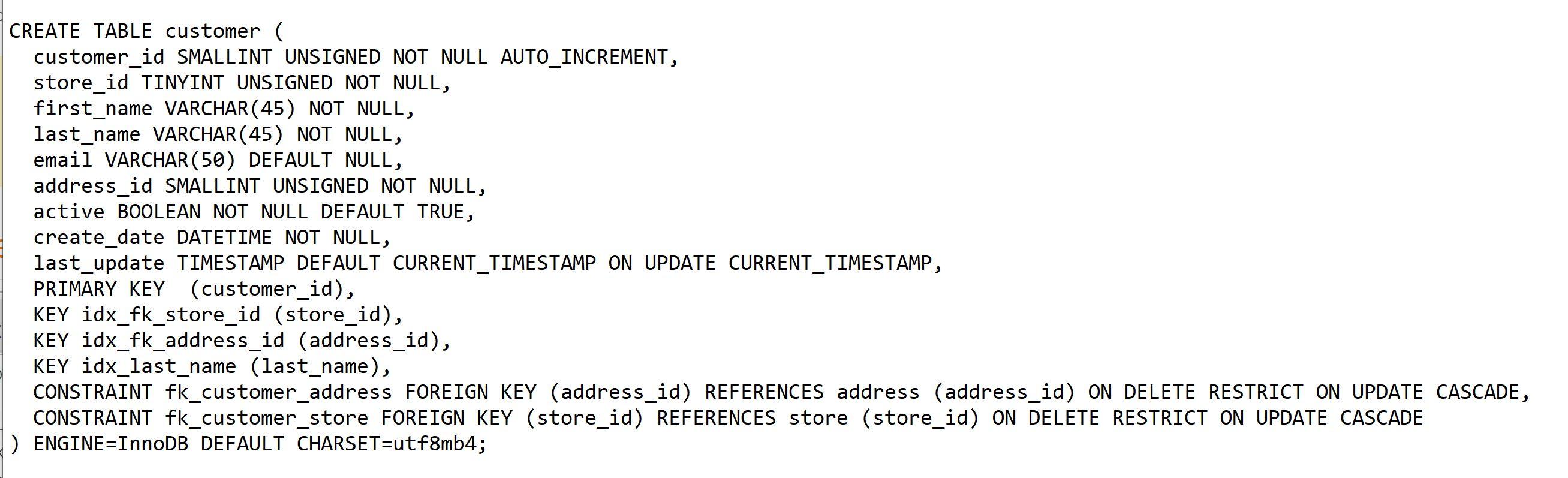 Solved CREATE TABLE staff ( staff_id TINYINT UNSIGNED NOT | Chegg.com
