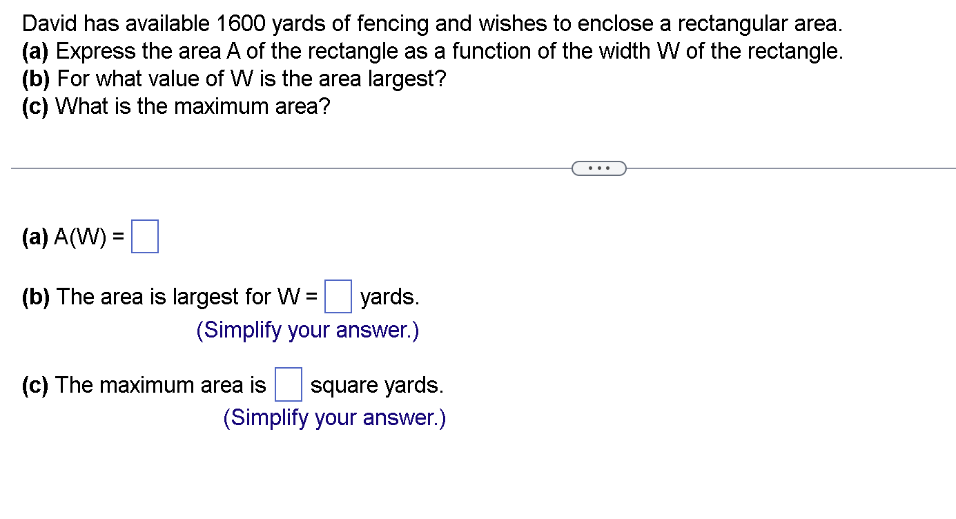 Solved David has available 1600 yards of fencing and wishes | Chegg.com