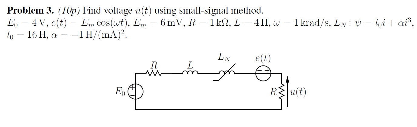 Problem 3. (10p) Find voltage u(t) using small-signal | Chegg.com