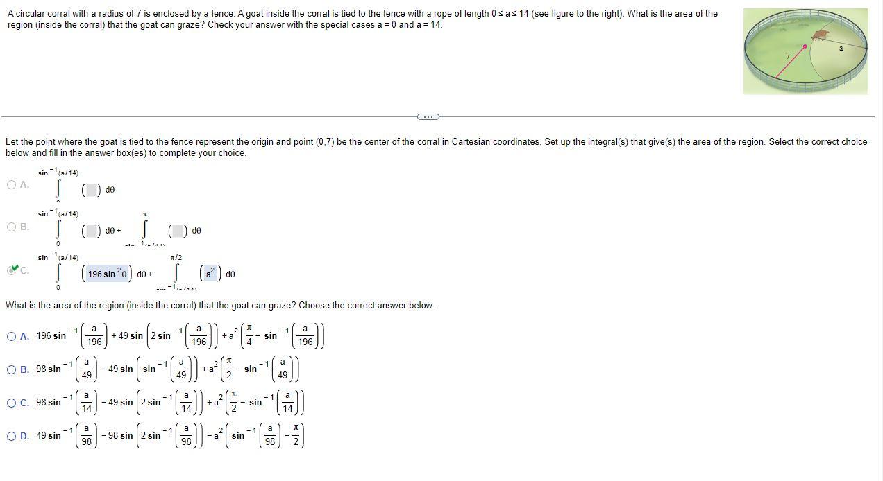 Solved A circular corral with a radius of 7 is enclosed by a | Chegg.com