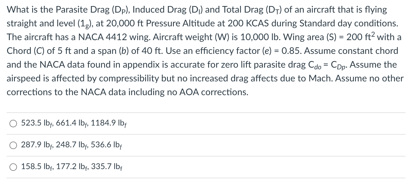 What is the Parasite Drag (Dp), Induced Drag (D) and | Chegg.com