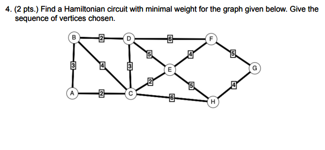 Solved 4. (2 pts.) Find a Hamiltonian circuit with minimal | Chegg.com