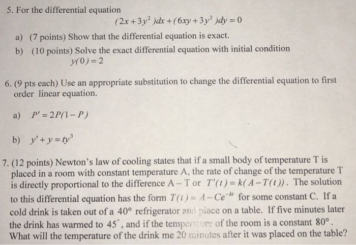 Solved For the differential equation (2x + 3y^2)dx + (6xy + | Chegg.com