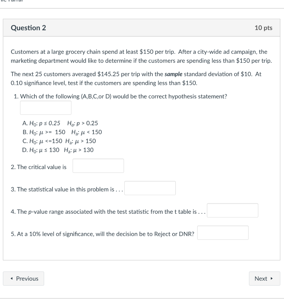 Solved Question 2 10 pts Customers at a large grocery chain | Chegg.com