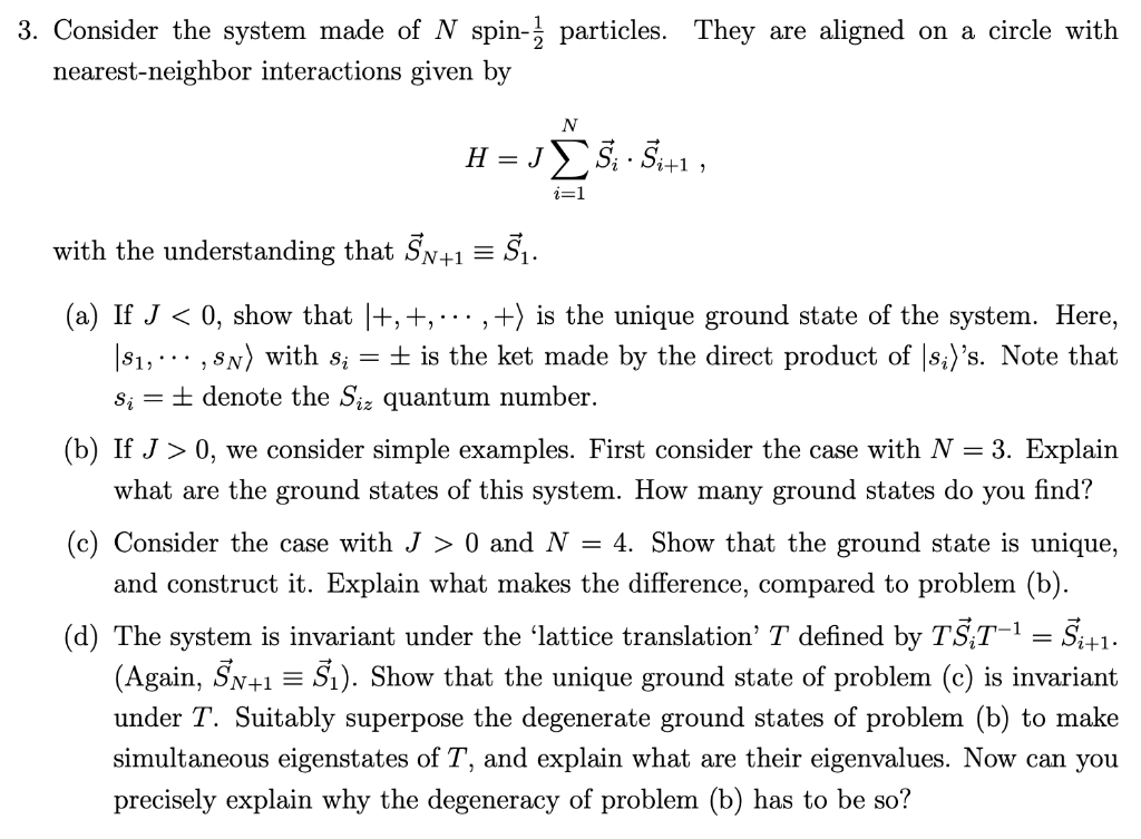 3. Consider the system made of N spin- particles. | Chegg.com