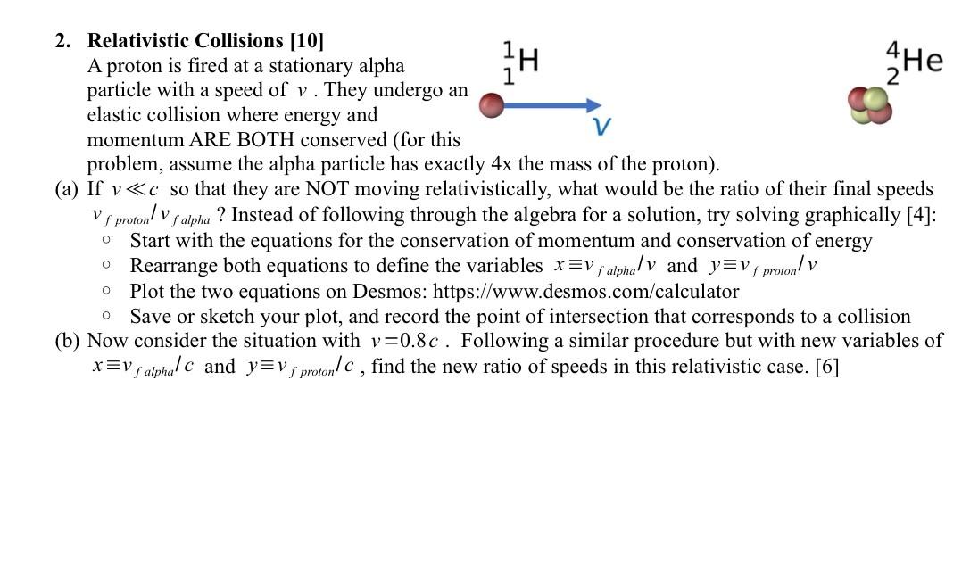 Solved He 2. Relativistic Collisions [10] A proton is fired | Chegg.com