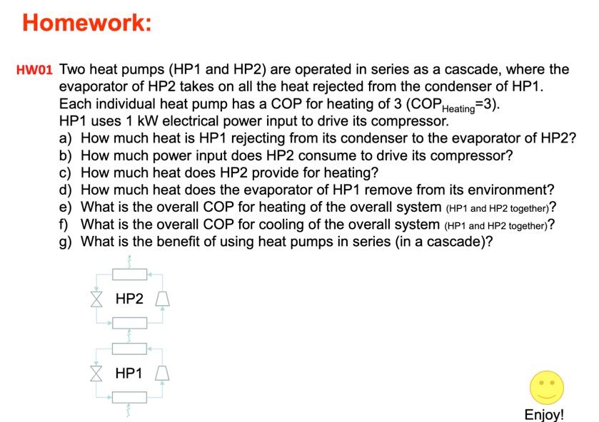 Solved Homework: HW01 Two heat pumps (HP1 and HP2) are | Chegg.com Solved Homework: HW01 Two heat pumps (HP1 and HP2) are | Chegg.com
