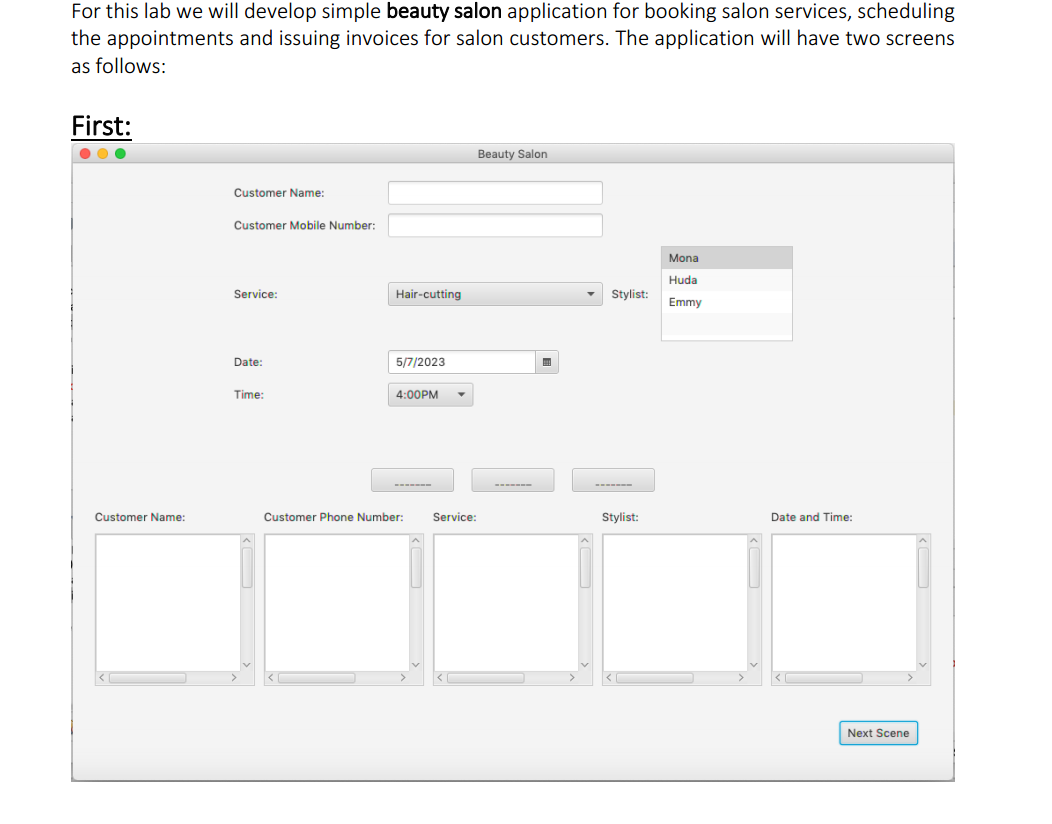 For this lab we will develop simple beauty salon | Chegg.com