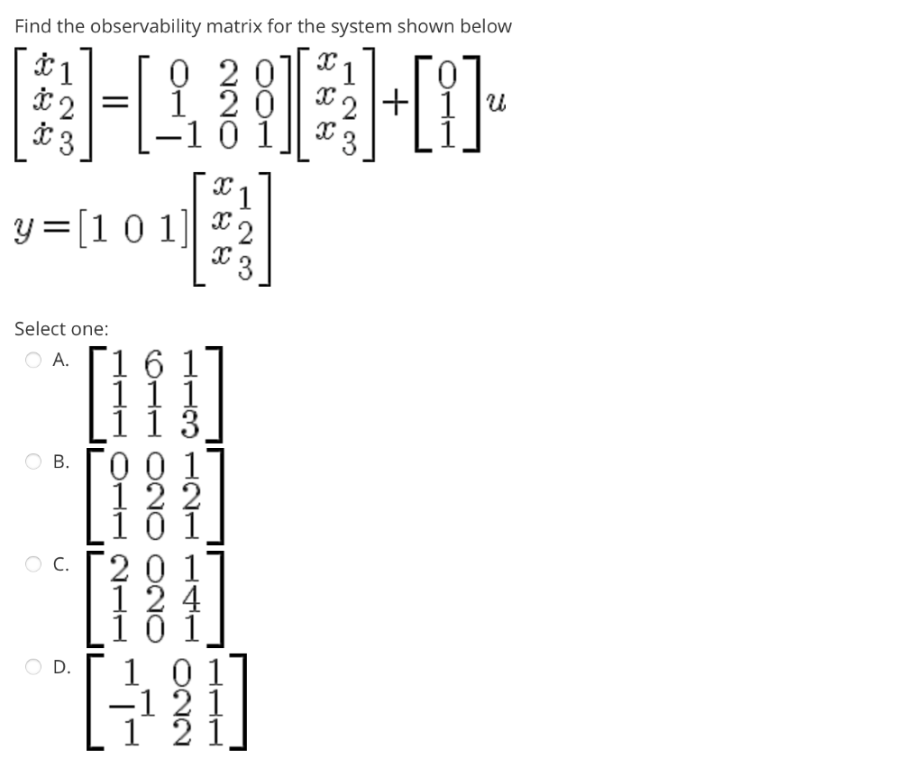 Solved Find the observability matrix for the system shown | Chegg.com