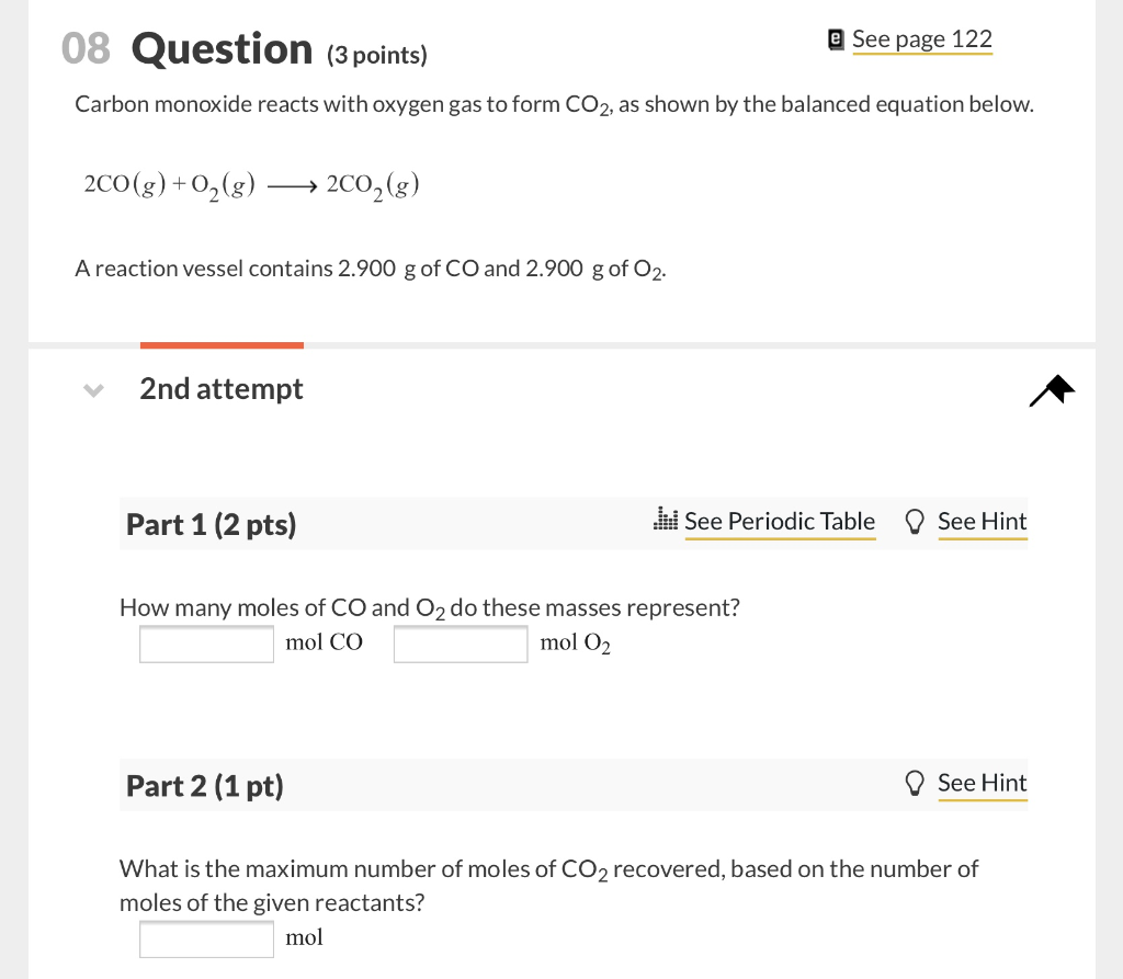 Solved e See page 122 08 Question (3 points) Carbon monoxide | Chegg.com
