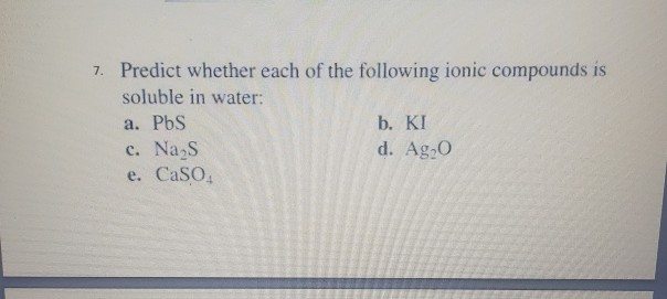 Solved 7. Predict whether each of the following ionic | Chegg.com