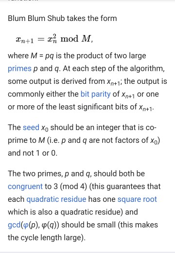 Solved Blum Blum Shub takes the form Xn+1 = r mod M, where M | Chegg.com