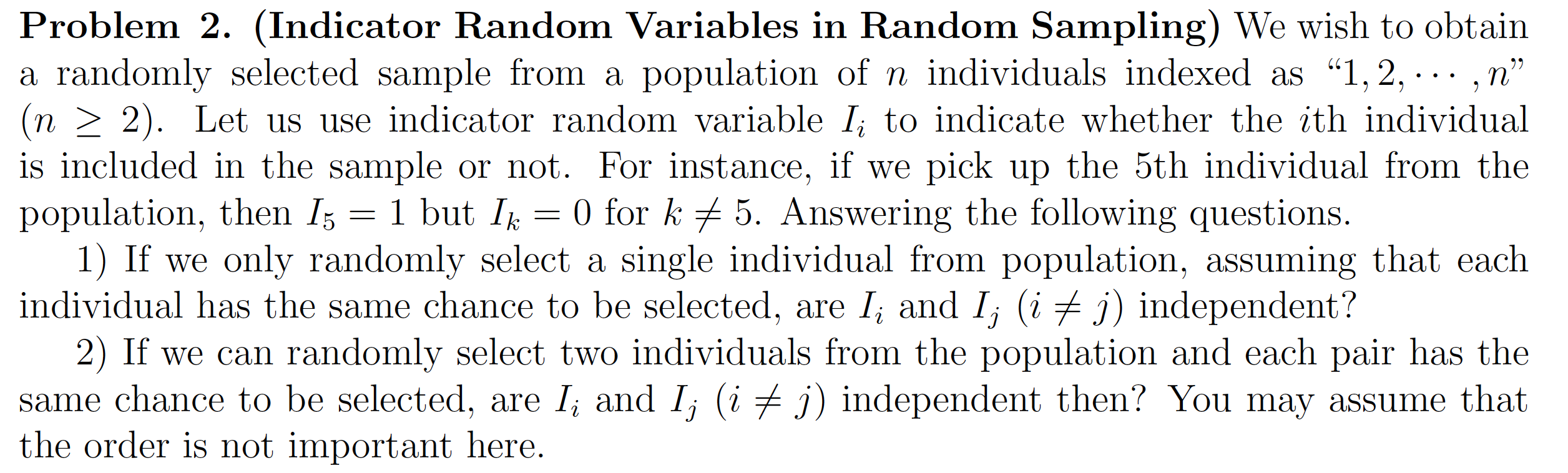 Problem 2. (Indicator Random Variables in Random | Chegg.com