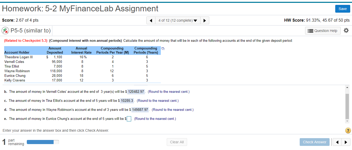 Solved Homework: 5-2 MyFinanceLab Assignment Save Score: | Chegg.com