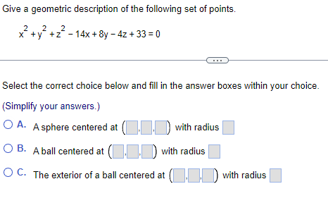 Solved Give a geometric description of the following set of | Chegg.com