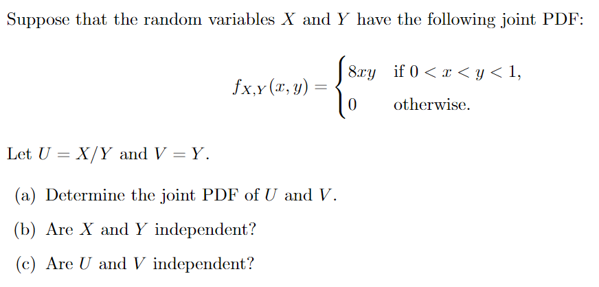 Solved Suppose that the random variables X and Y have the | Chegg.com