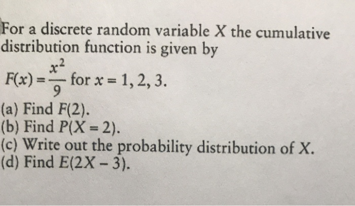 Solved For a discrete random variable X the cumulative | Chegg.com