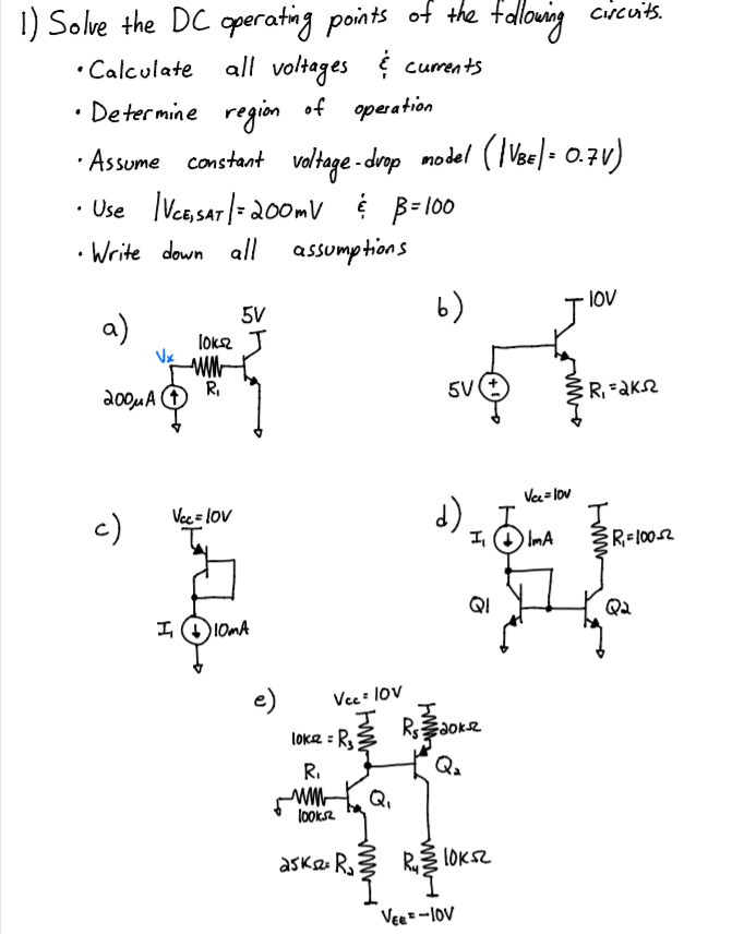 Solved Solve the DC operating points of the following | Chegg.com
