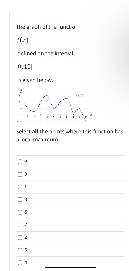 Solved select all the points where this function has a local | Chegg.com