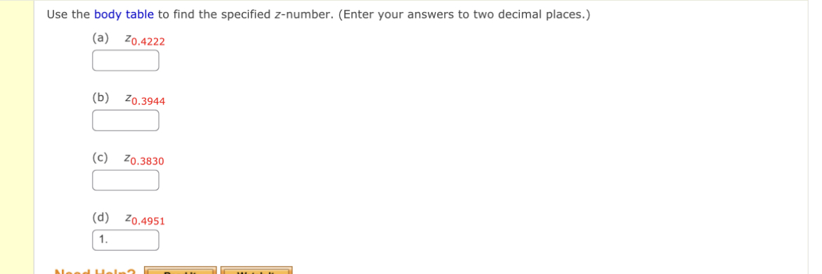 Solved Use the body table to find the specified \\( z | Chegg.com