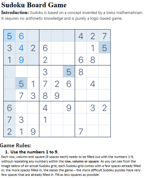 Solved Sudoku Board Game Introduction: Sudoku is based on a | Chegg.com