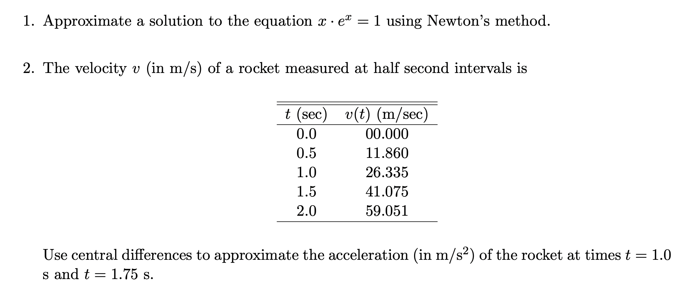 Solved 1. Approximate a solution to the equation x .ek = 1 | Chegg.com