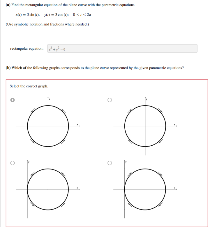 Solved (a) Find the rectangular equation of the plane curve | Chegg.com