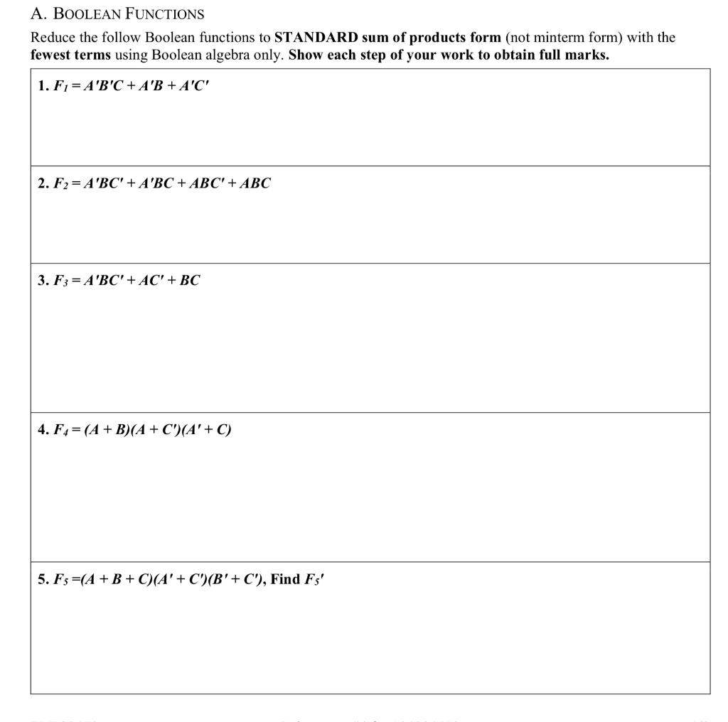 Solved A Boolean Functions Reduce The Follow Boolean 5476
