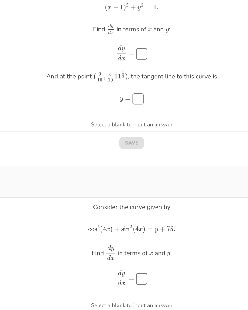 Solved (x−1)2+y2=1. Find dxdy in terms of x and y : dxdy= | Chegg.com