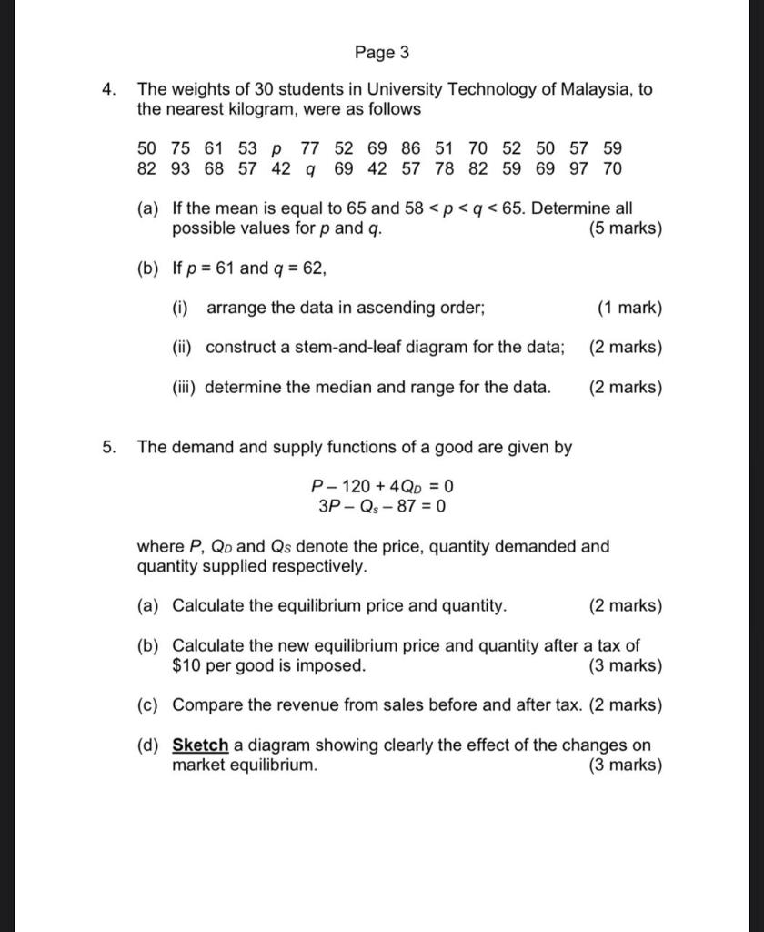 Solved Page 3 4. The weights of 30 students in University | Chegg.com