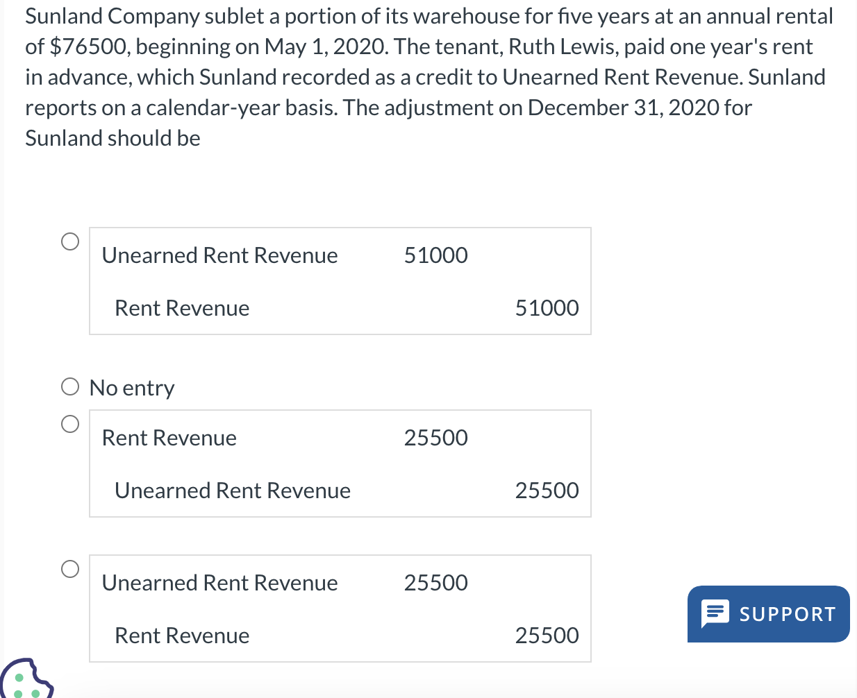 Solved Sunland Company sublet a portion of its warehouse for | Chegg.com