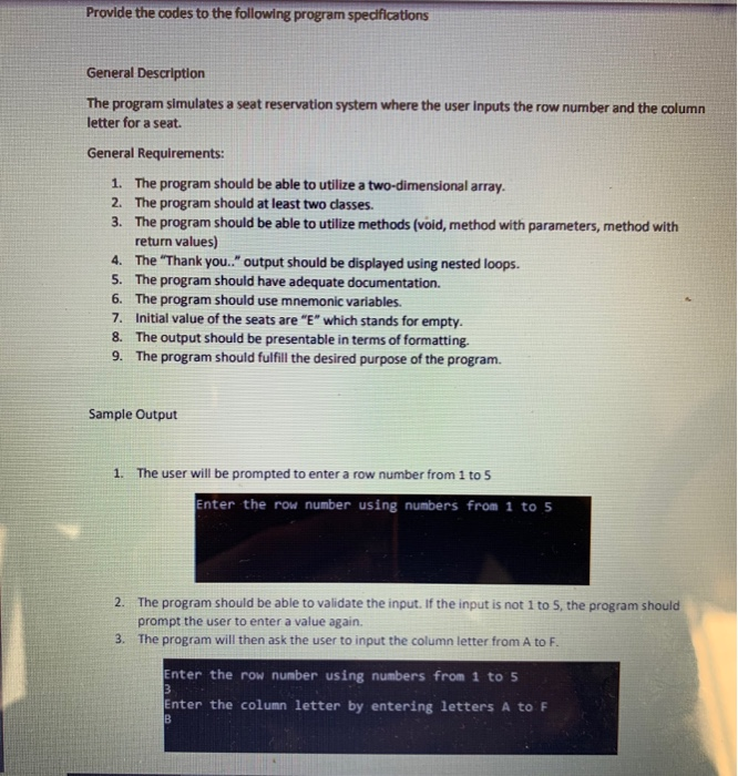 Solved Provide the codes to the following program | Chegg.com