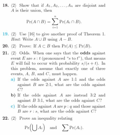 Solved 18. (2) Show that if A1, A2, . . . , An are disjoint | Chegg.com