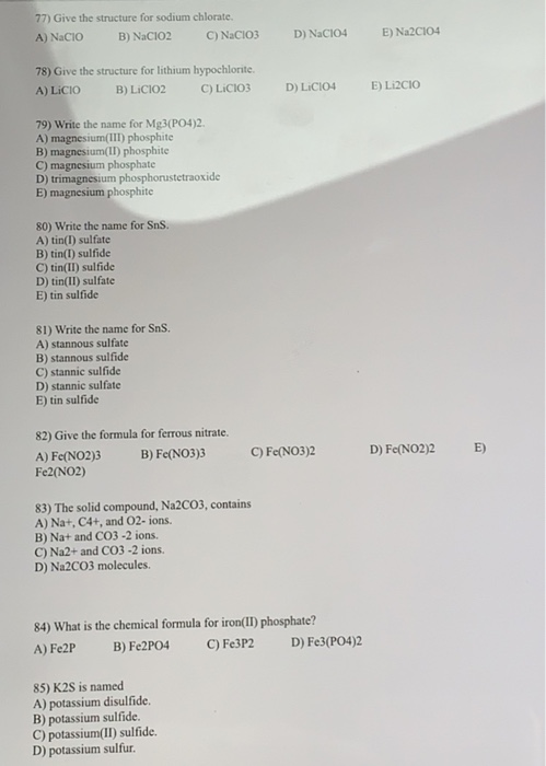 Solved 77) Give the structure for sodium chlorate. A) NaCIO | Chegg.com