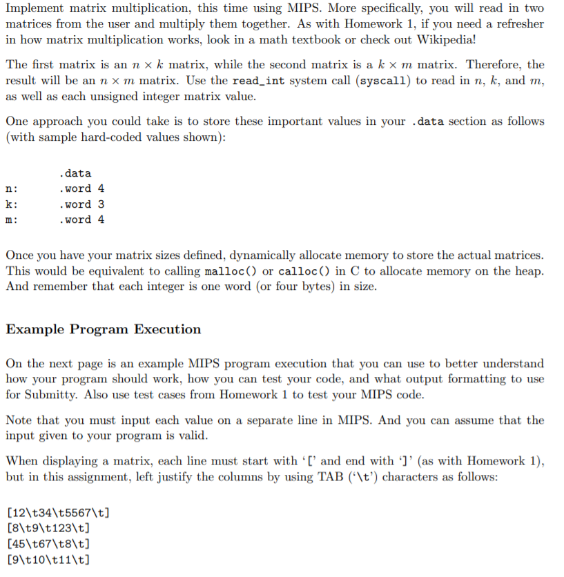 Implement matrix multiplication, this time using | Chegg.com