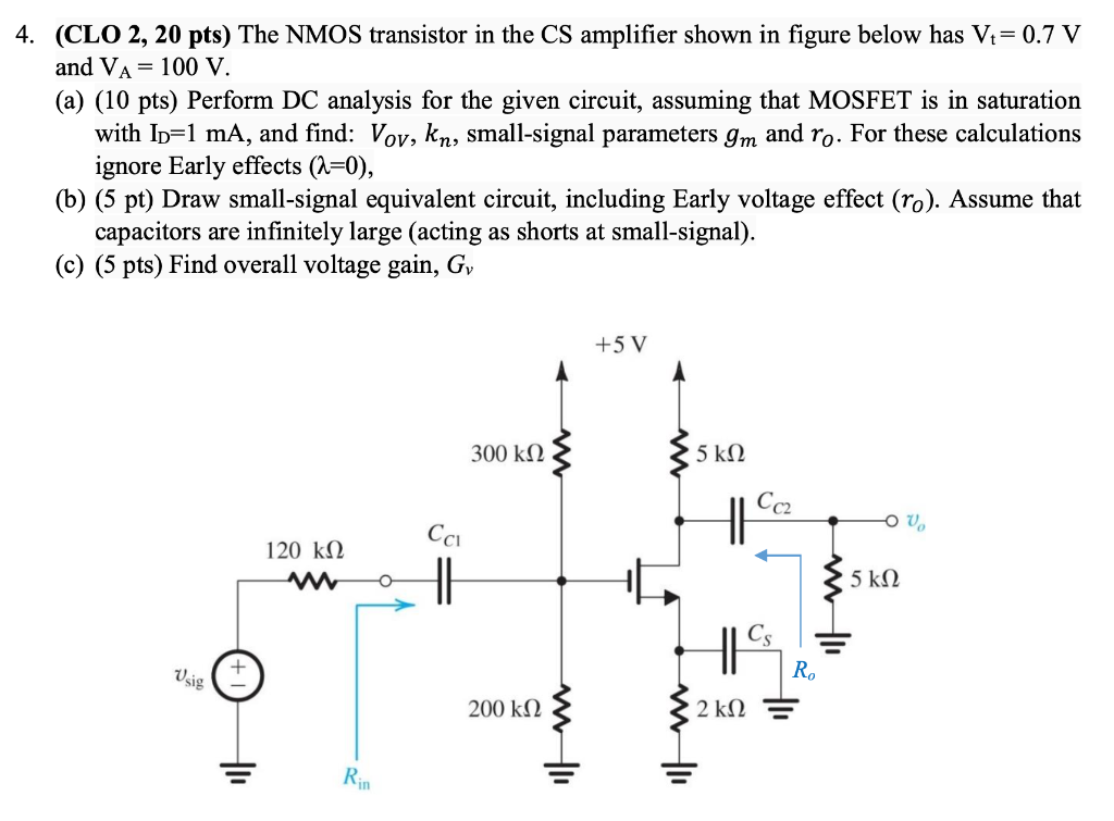 Solved 4. (CLO 2, 20 pts) The NMOS transistor in the CS | Chegg.com
