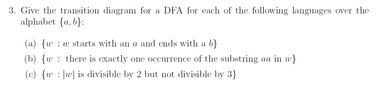Solved 3. Give the transition diagram for a DFA for each of | Chegg.com