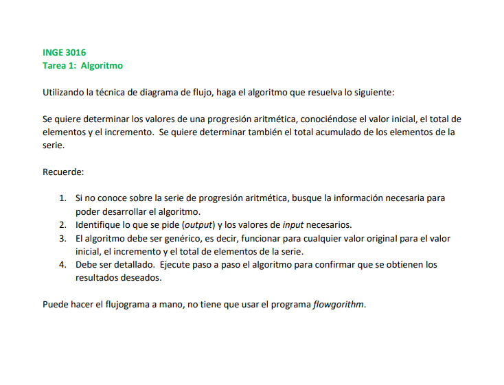 Solved INGE 3016 Tarea 1: Algoritmo Utilizando la técnica de | Chegg.com