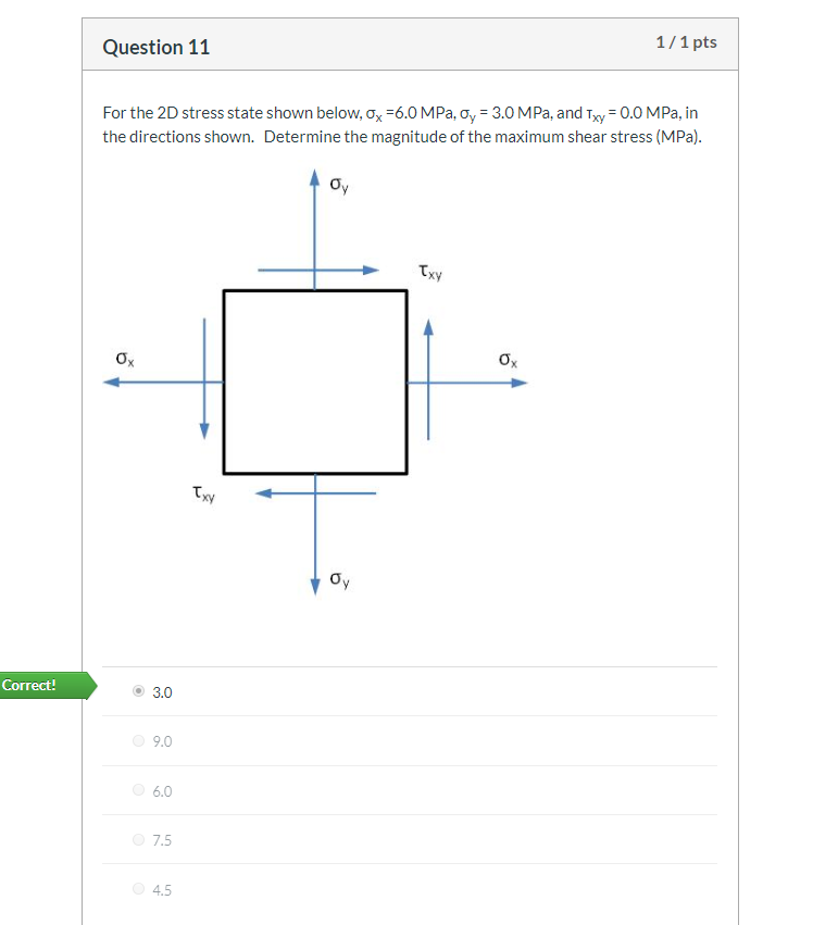 Solved Question 11 1/1 pts For the 2D stress state shown | Chegg.com