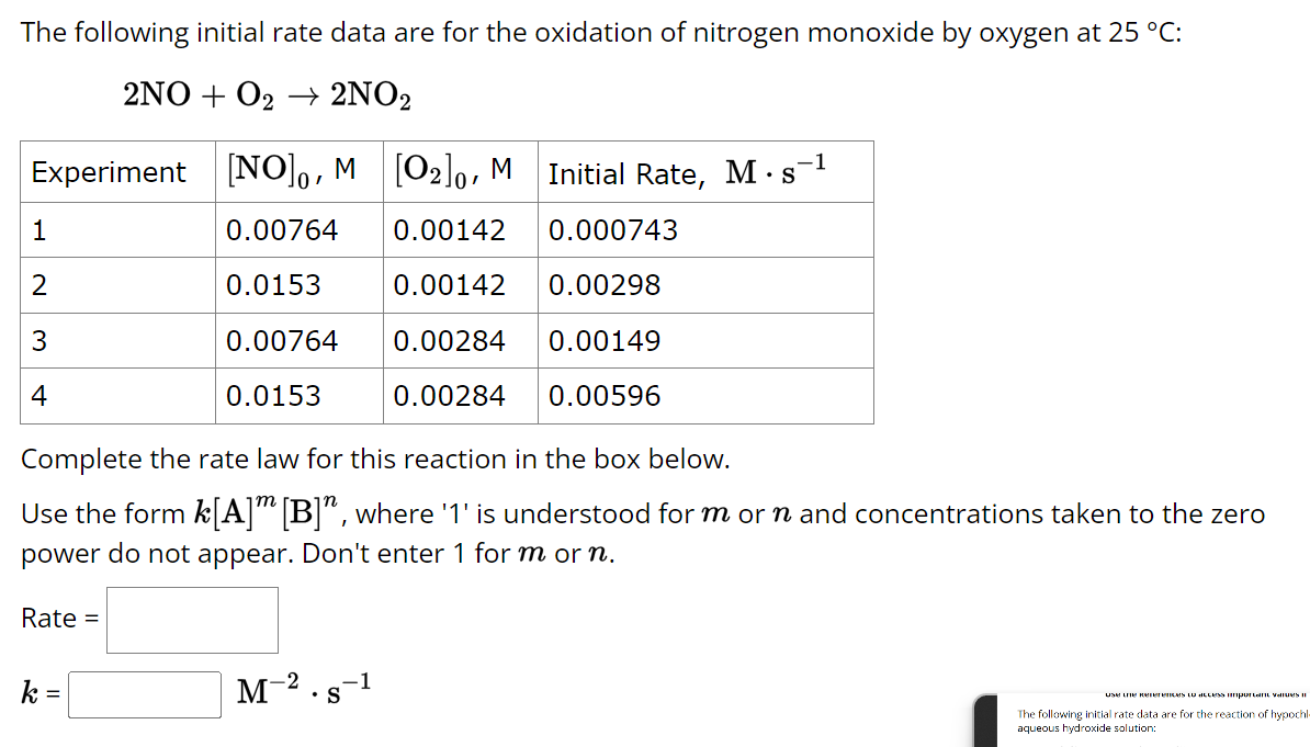 Solved The following initial rate data are for the oxidation | Chegg.com
