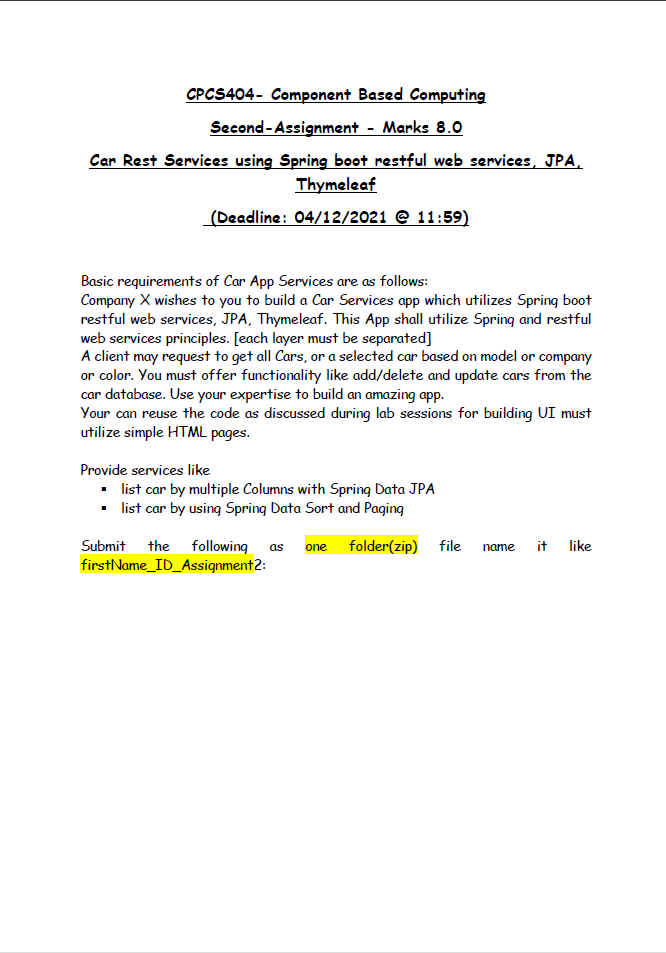 CPCS404 - Component Based Computing Second-Assignment | Chegg.com