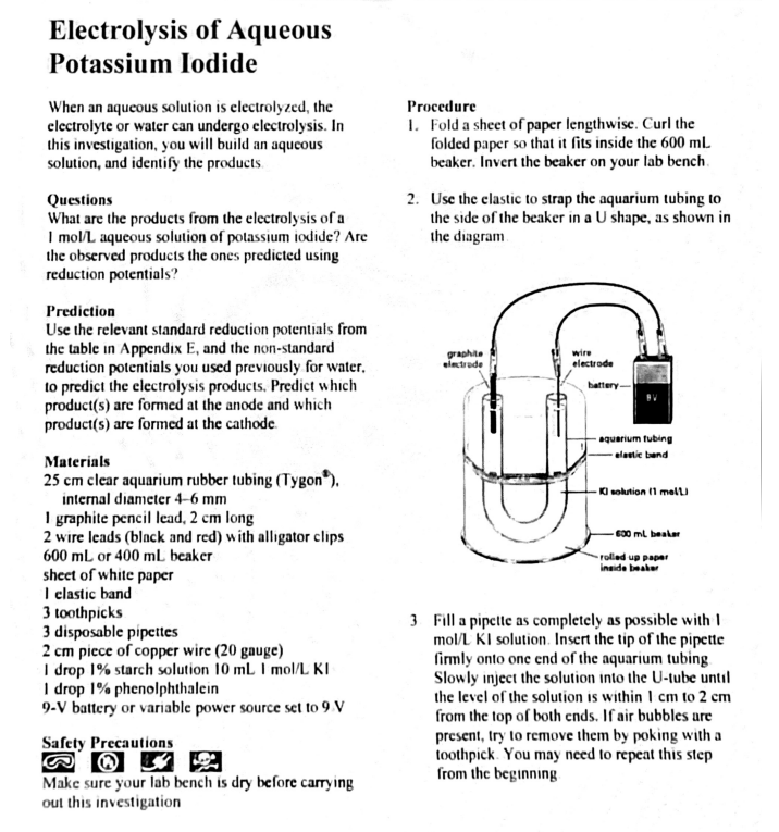 Solved Electrolysis of Aqueous Potassium Iodide When an | Chegg.com